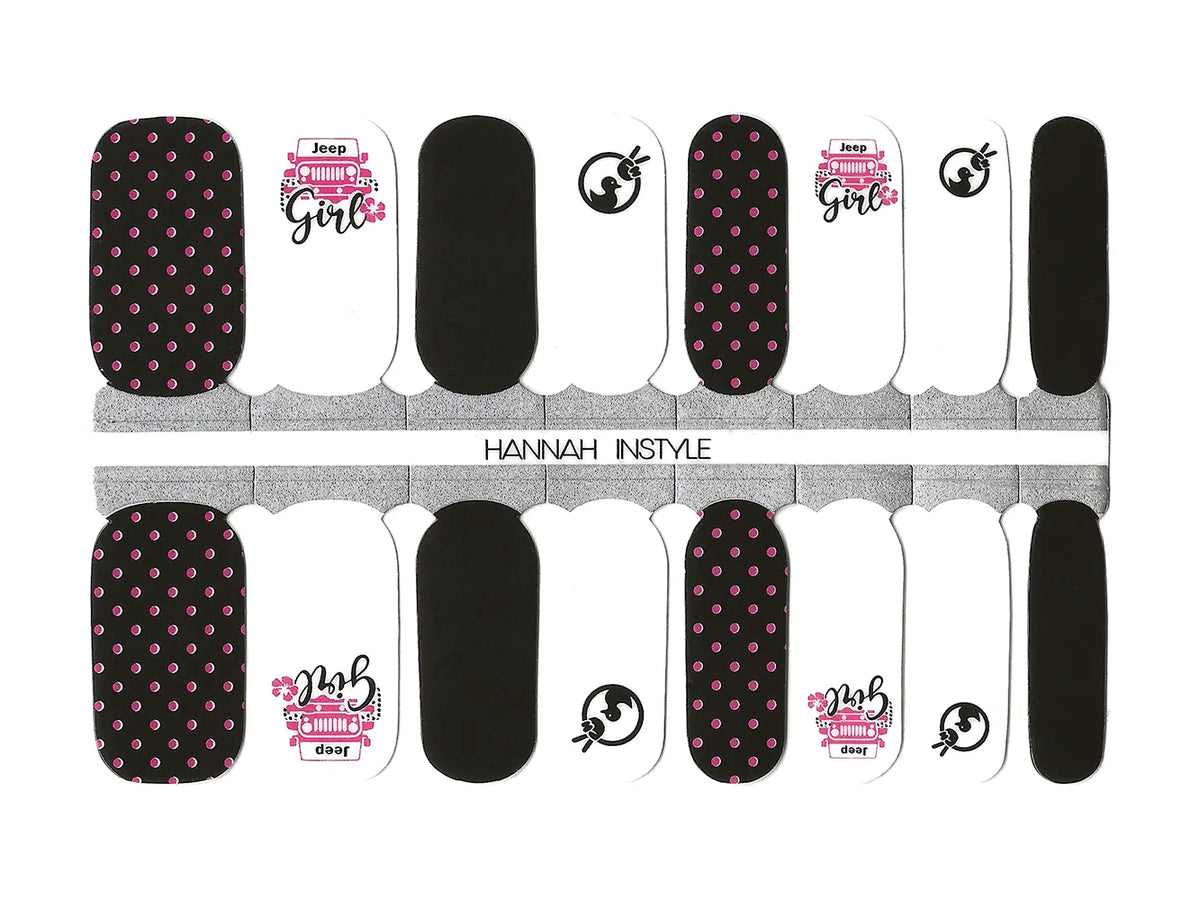 Jeep Girl with Pink, Black and White - Exclusive Nail Wrap Set